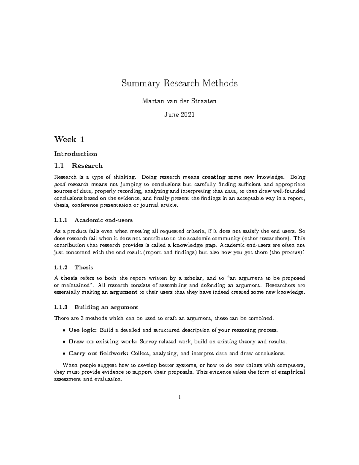 Research Methods Summary - Radboud Universiteit - Studeersnel