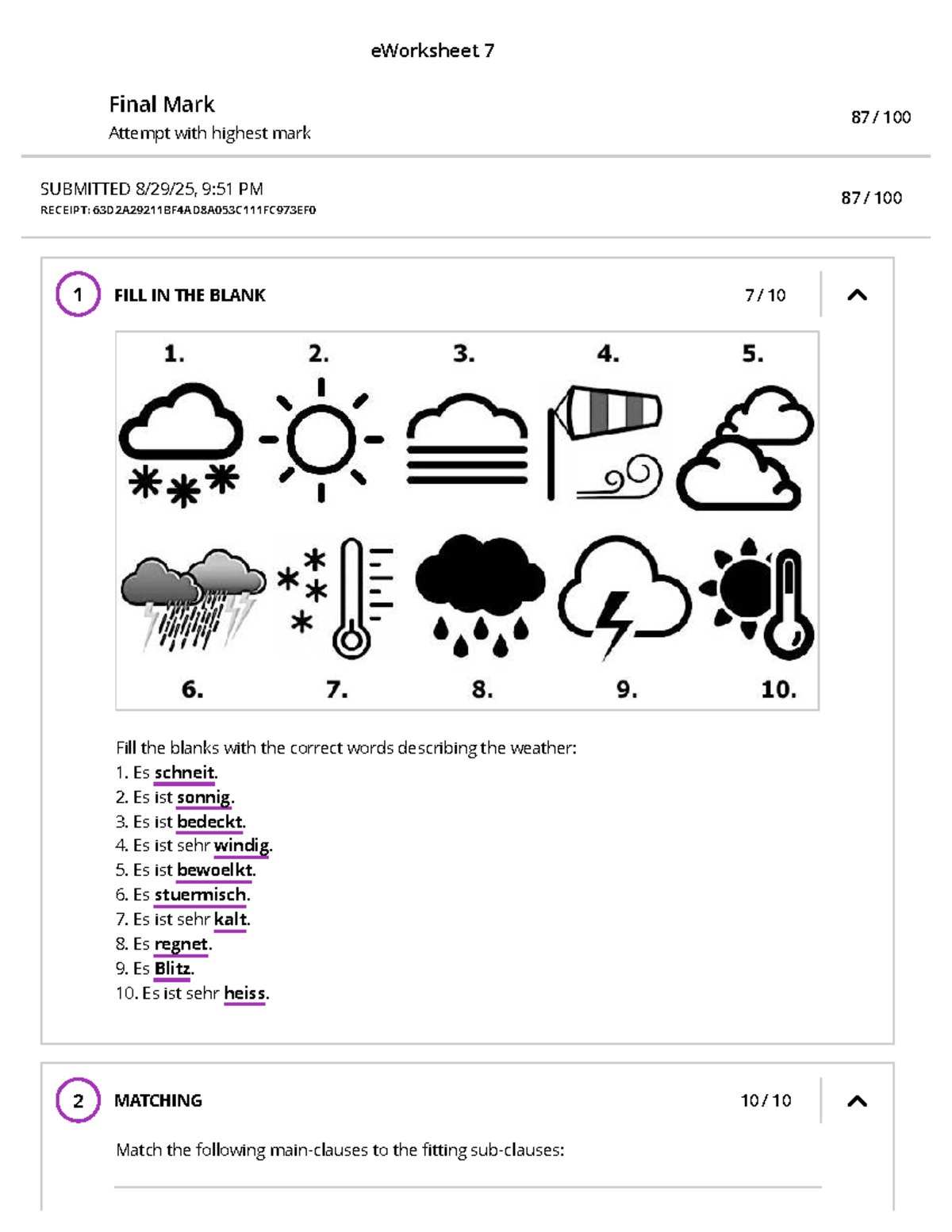 E-Worksheet 7: Weather Vocabulary & Sentence Structure Practice - Studocu