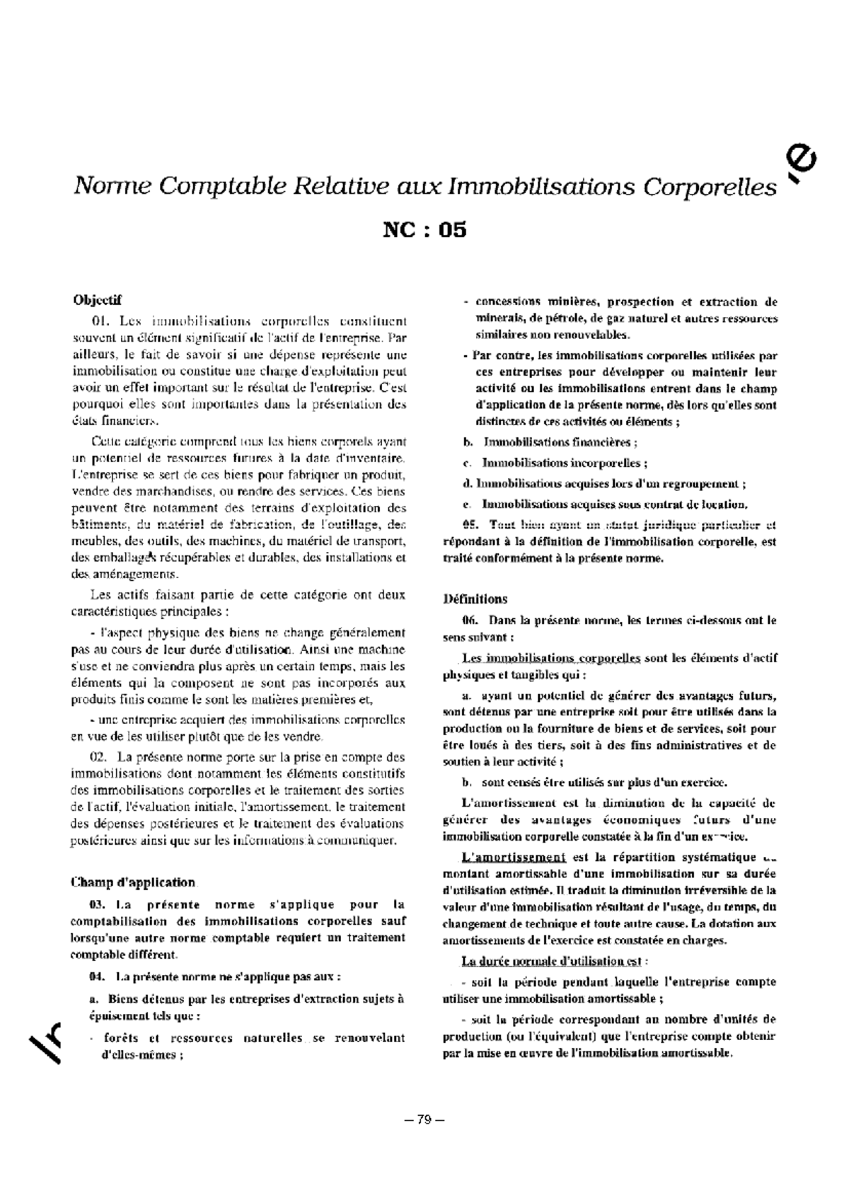 Norme Comptable NC 05 : Immobilisations Corporelles et Amortissement ...