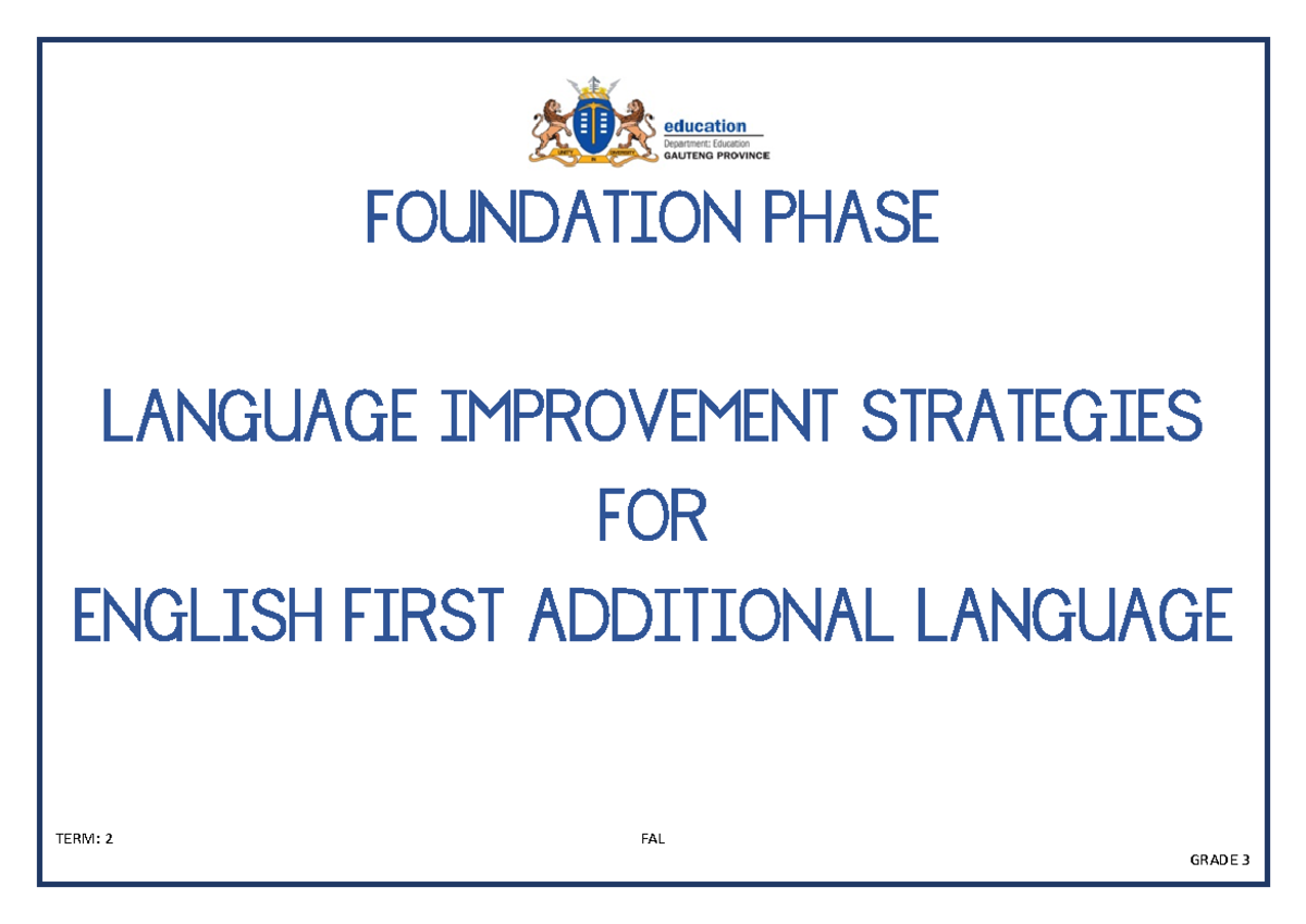 Grade 3 EFAL Term 2 Week 1 Lesson Plans: Focus on Siblings - Studocu