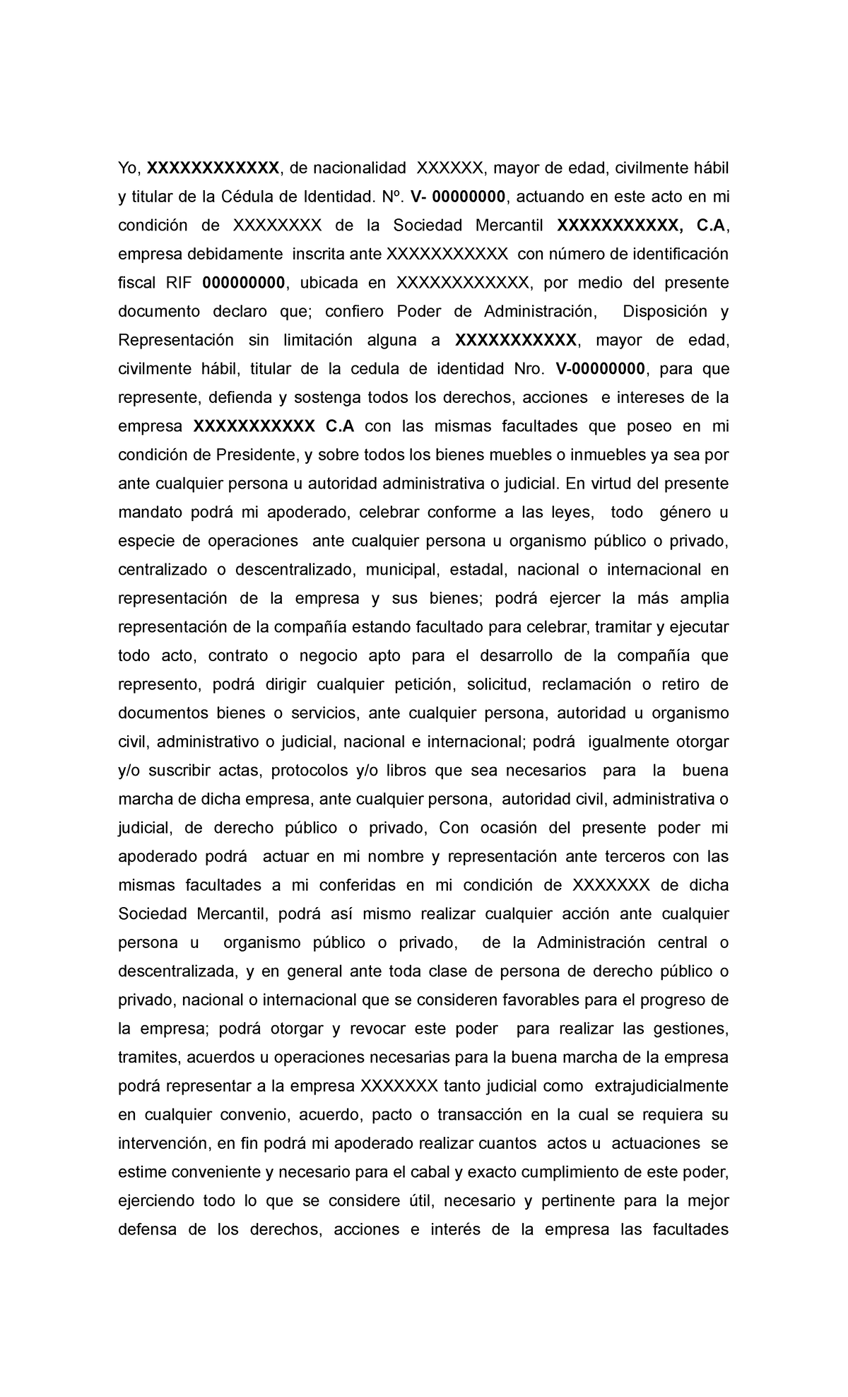 Poder de Representación para Gestiones de Empresa C.A. - Studocu