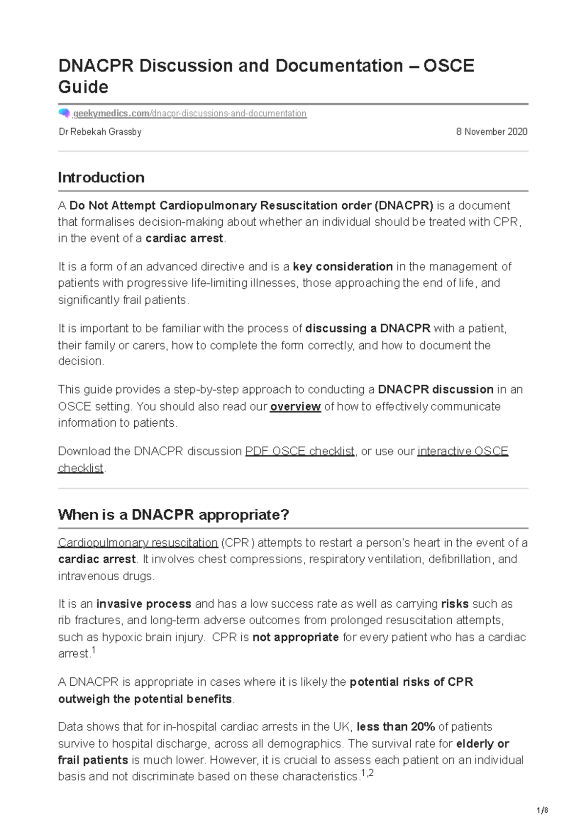 DNACPR Discussion & Documentation: An OSCE Guide for Clinicians - Studocu