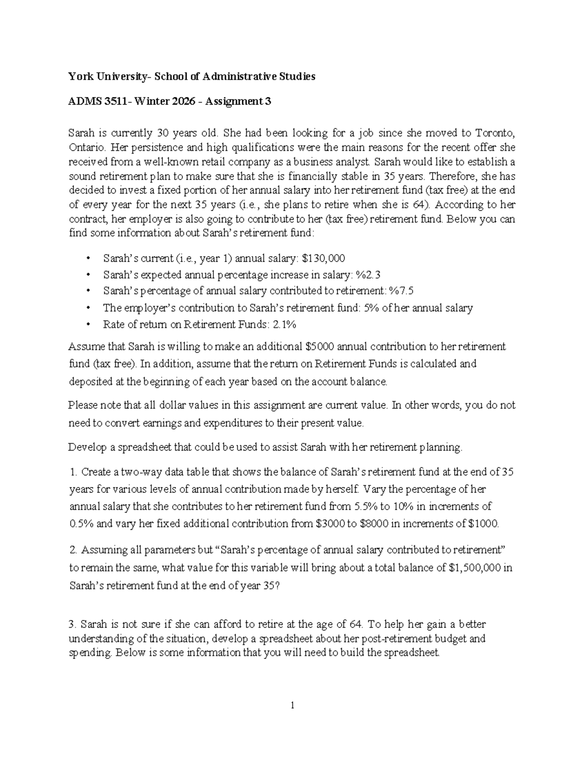 ADMS3511 Winter 2026 Assignment 3: Sarah's Retirement Planning ...