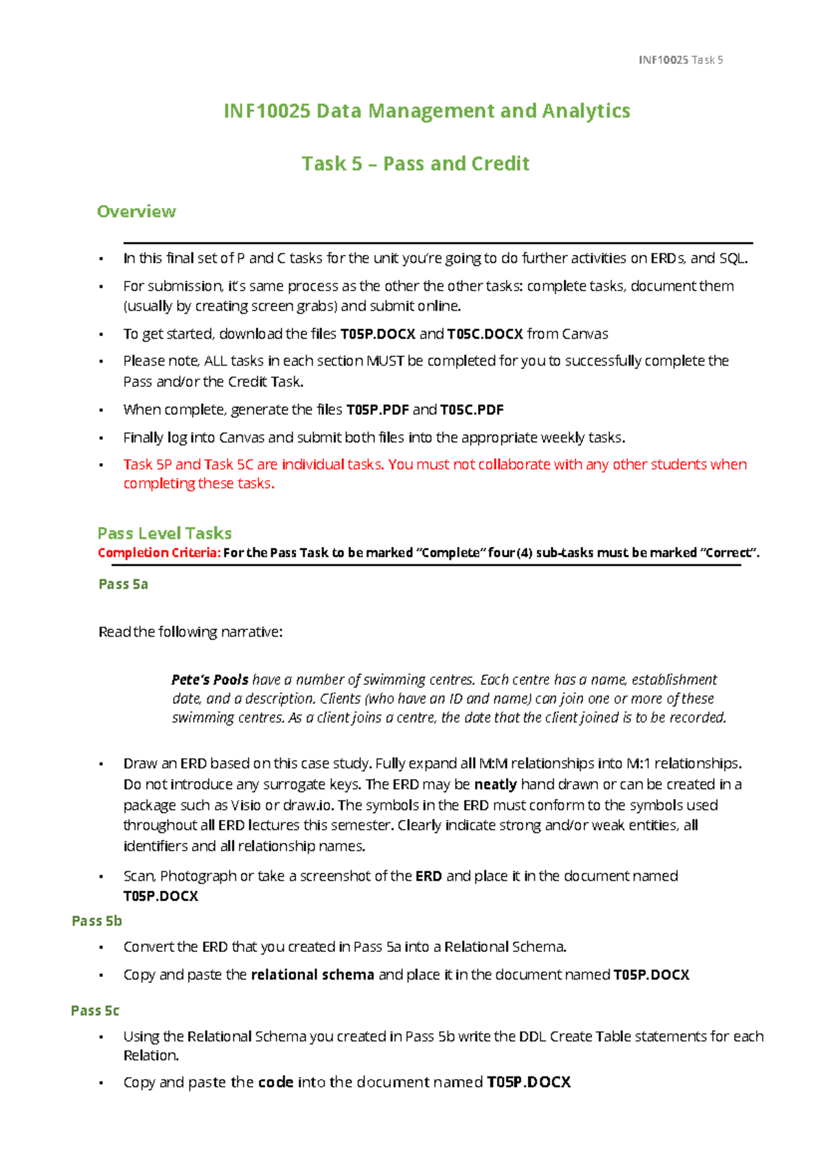 INF10025 Final Exam Task 5 - ERD and SQL Submissions - Studocu