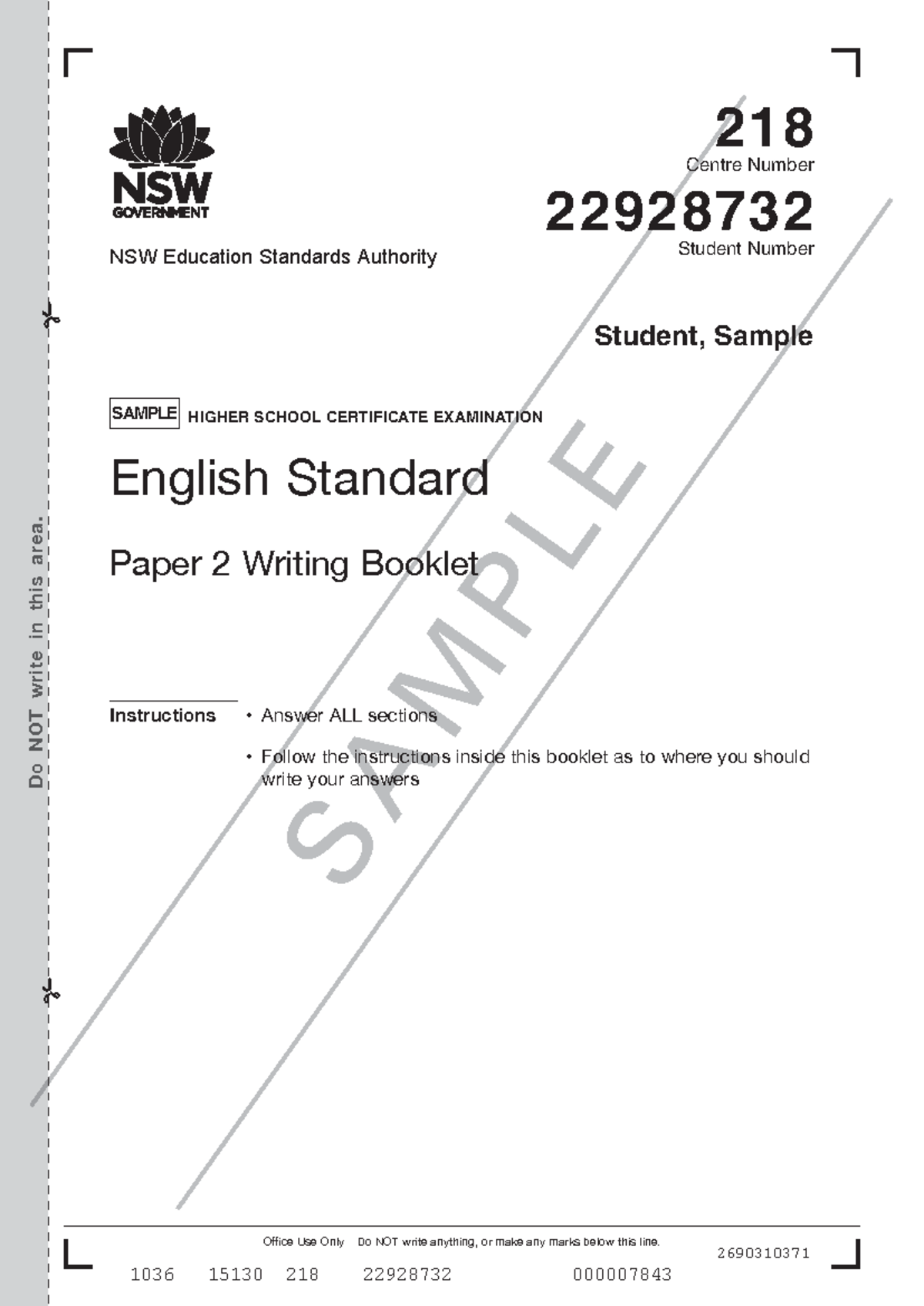HSC English Standard Paper 2 Sample Exam Writing Booklet - Studocu