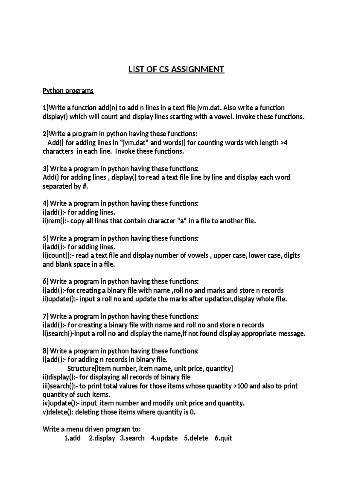 CS Assignment: Python Programs & SQL Queries for Practice - Studocu