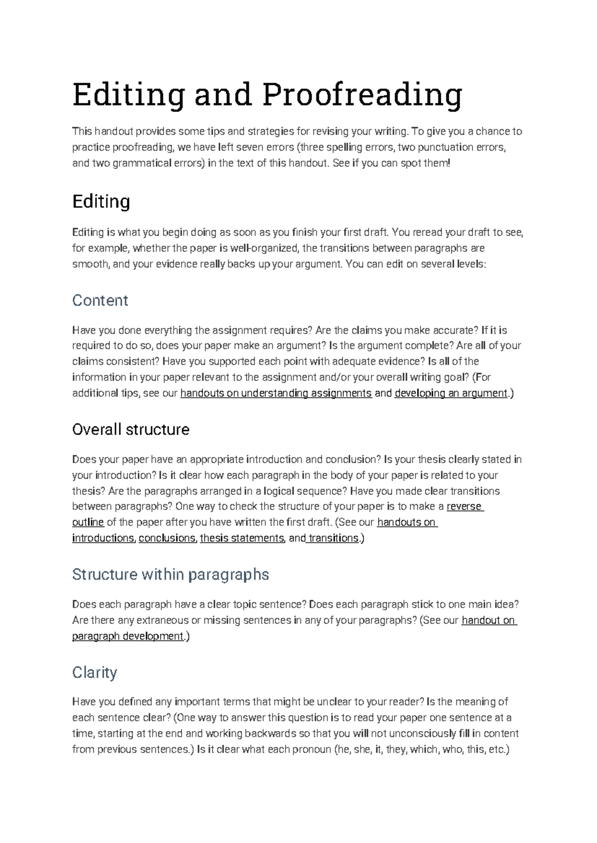 Editing and Proofreading Strategies - Week 7 Workshop Guide - Studocu