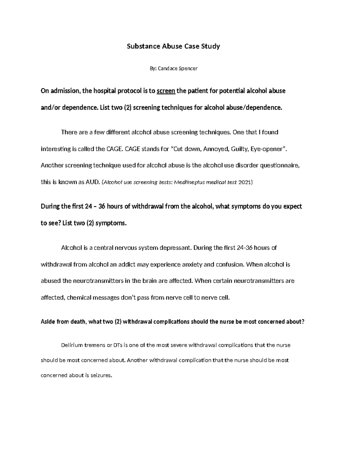 Substance Abuse Case Study: Screening, Withdrawal, and Detox Protocols ...