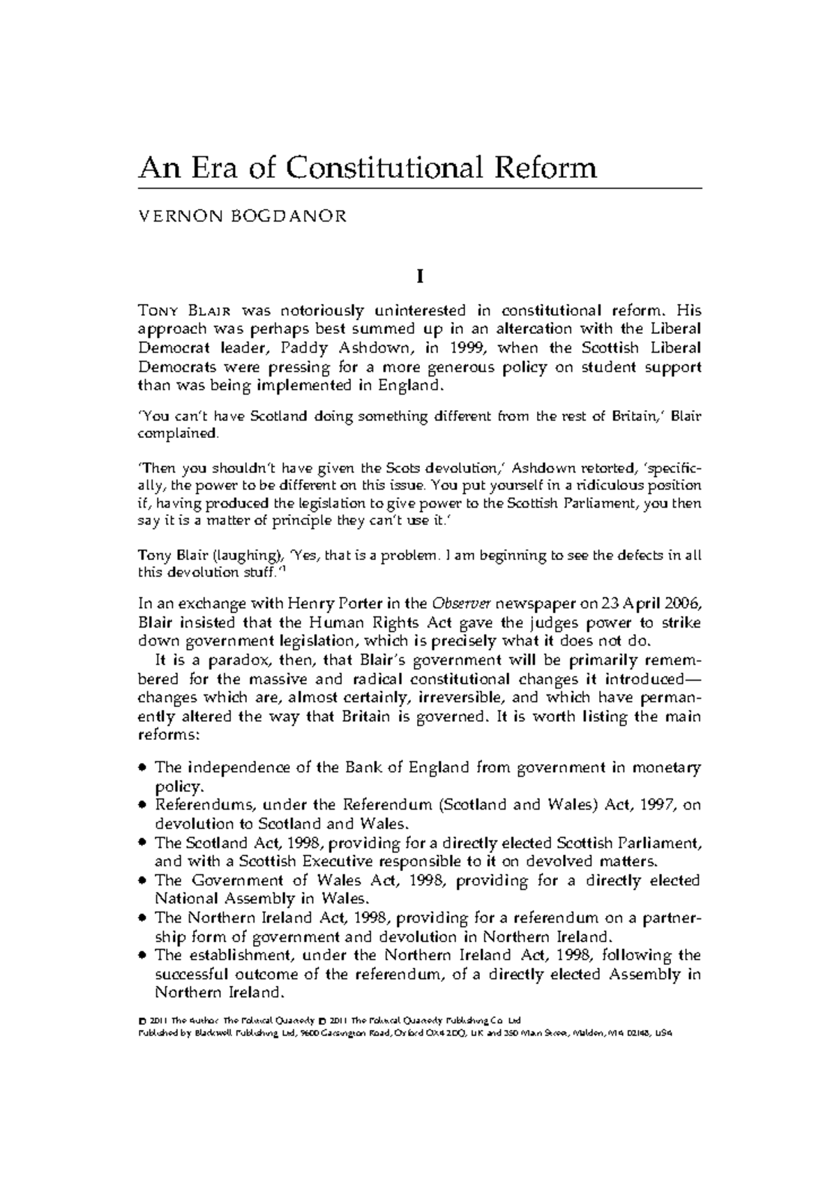 Constitutional Reforms in the Blair Era: A Critical Analysis (POLI ...