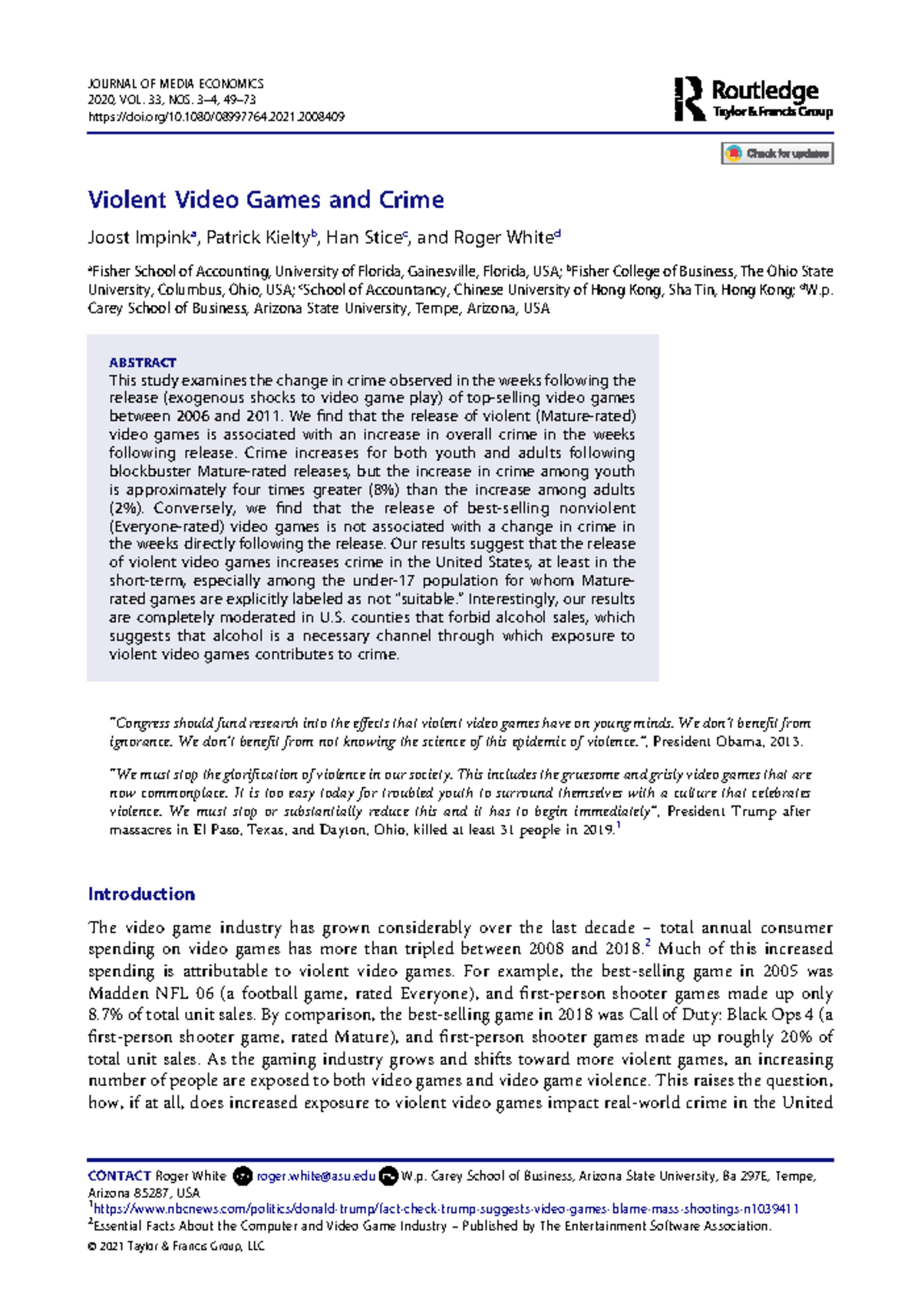 Effects of Violent Video Games on Youth Crime: A Study from 2006-2013 ...