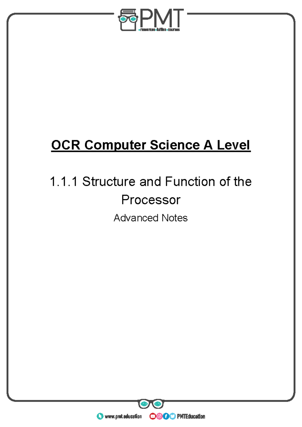 OCR Computer Science A Level 1.1.1 Processor Structure & Function Notes ...
