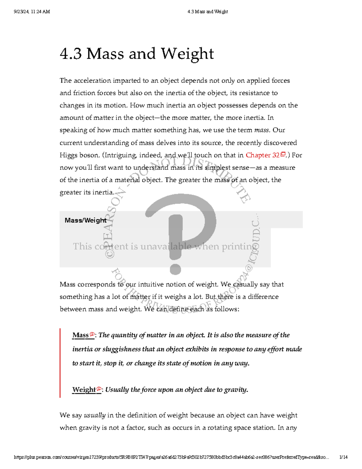 Concepts of Mass and Weight in Physics (Course Code: 4.3) - Mass/Weight ...