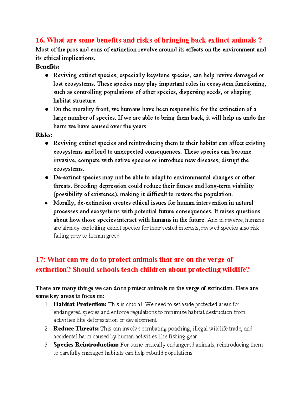 Group 4 - 16. What are some benefits and risks of bringing back extinct ...