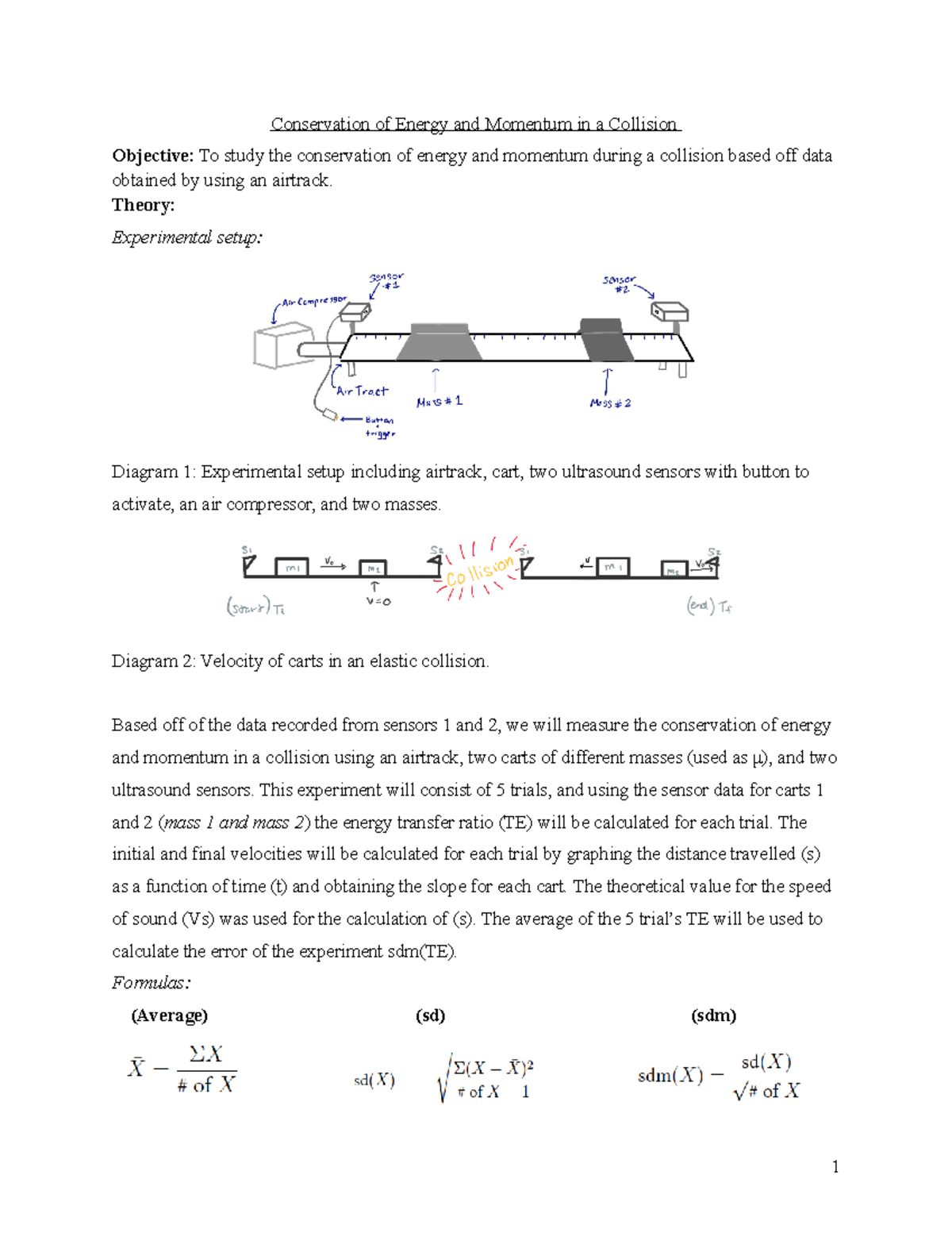 Lab 8 (Conservation of Energy Momentum in a Collision) - Conservation ...