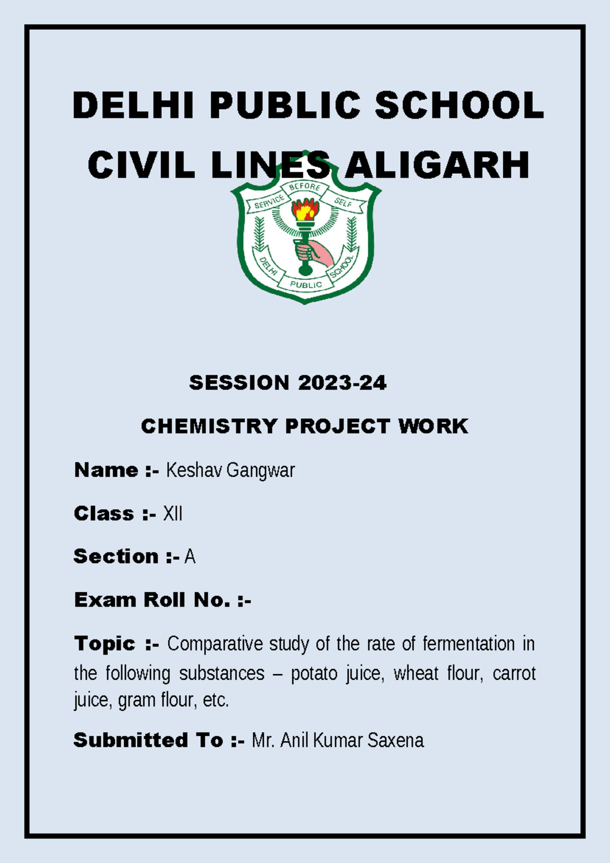 Chemistry Class 12 DPS - front page idea - SESSION 2023- CHEMISTRY ...
