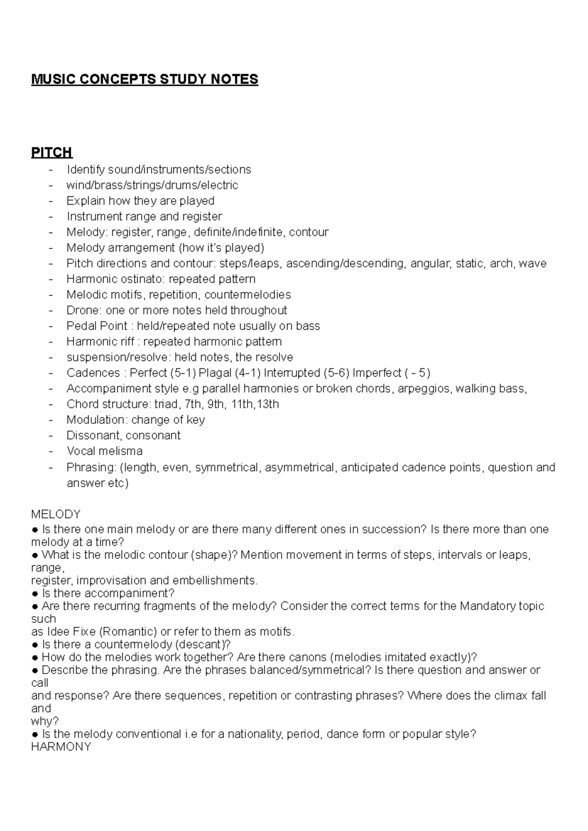 MUSIC 101: Comprehensive Study Notes on Pitch, Melody, and Harmony ...