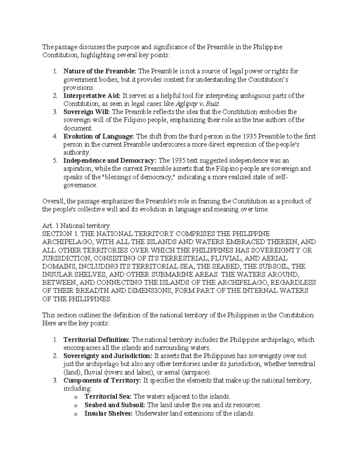 1987 Constitution: Significance of the Preamble & National Territory ...