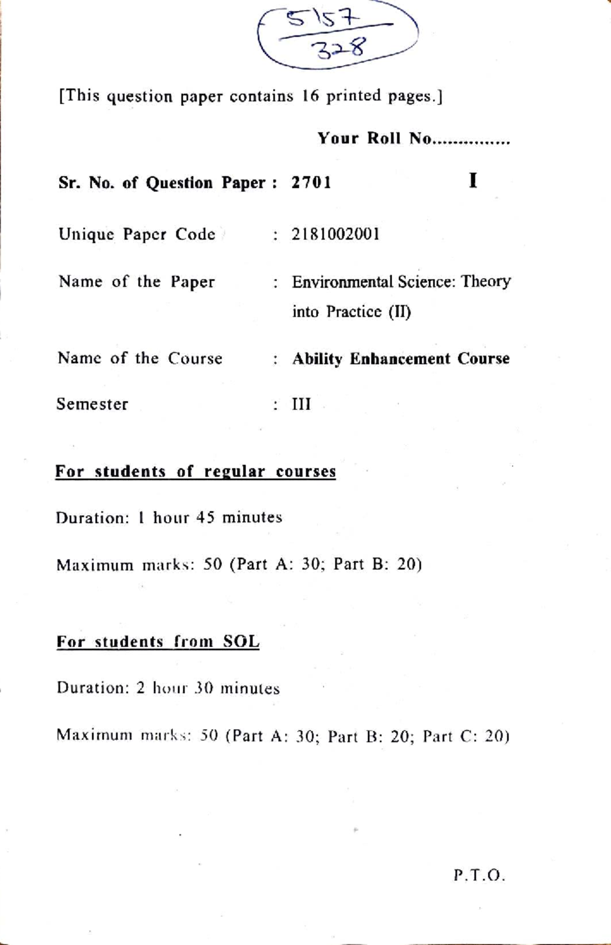 AEC EVS II 2025 Sem III Environmental Science Question Paper - Studocu