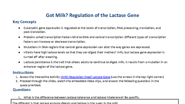 LCT 101: Regulation of Lactase Gene & Eukaryotic Gene Expression - Studocu