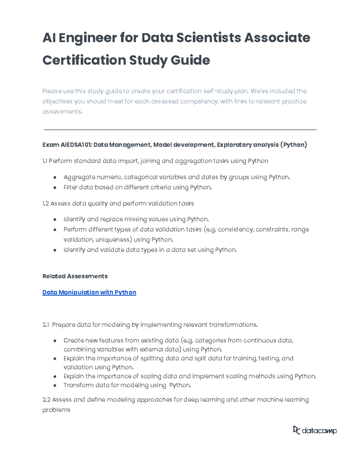 AI Engineer for Data Scientists Associate Certification Study Guide - Studocu