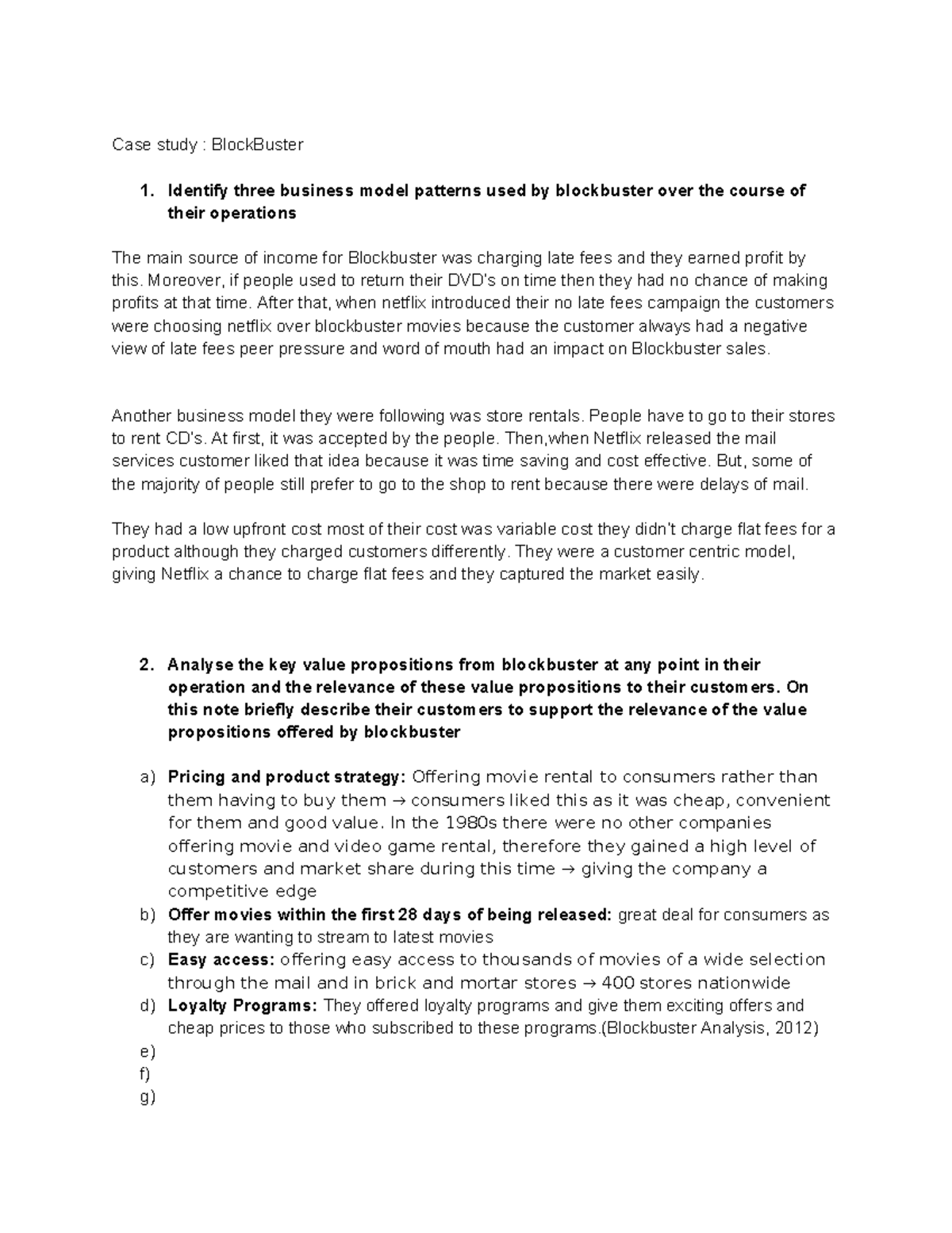 Case Study: Business Model Analysis of Blockbuster (CS2) - Studocu