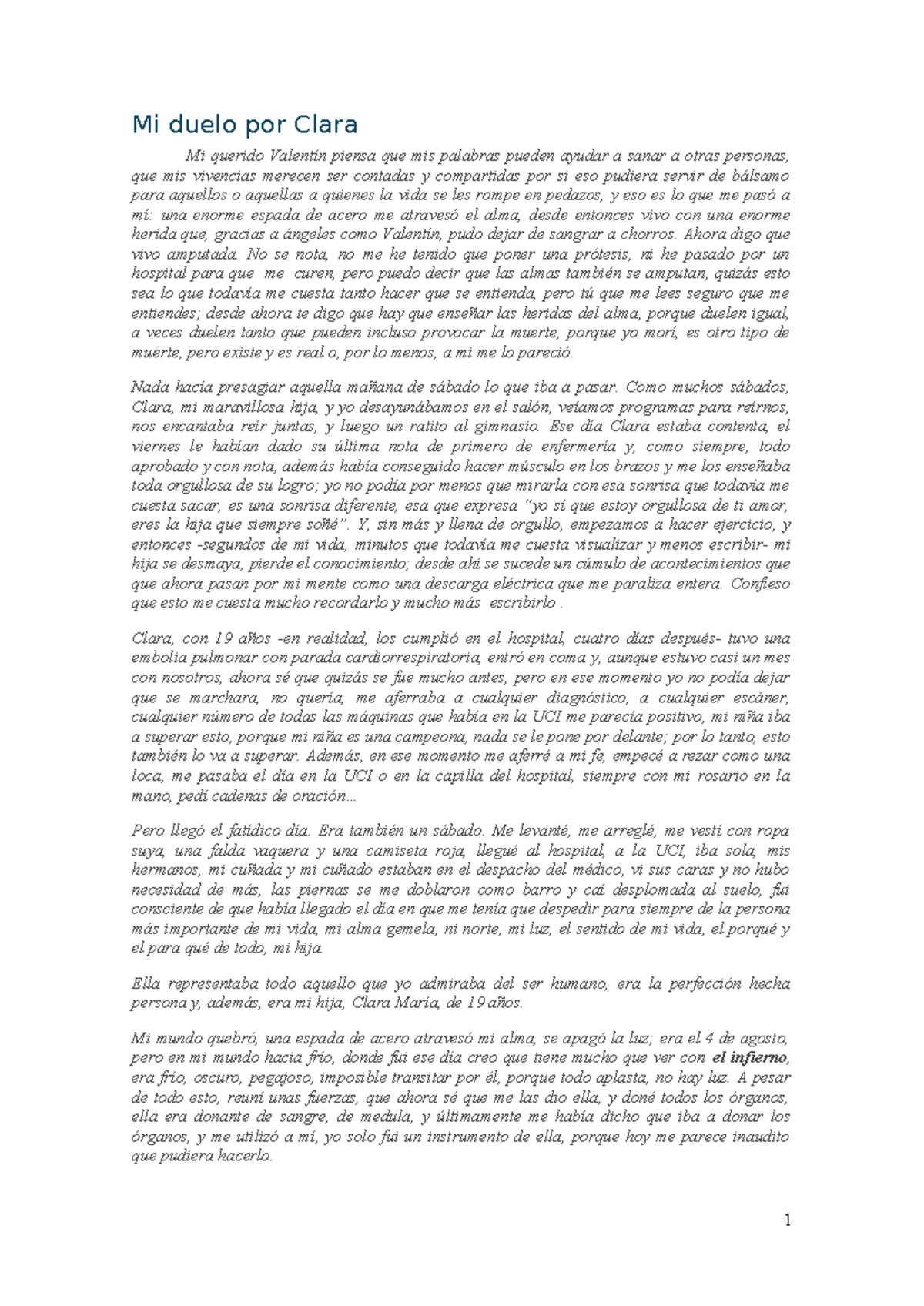 Duelo y Superación: Reflexiones sobre la Pérdida de Clara - PEC 1 - Studocu