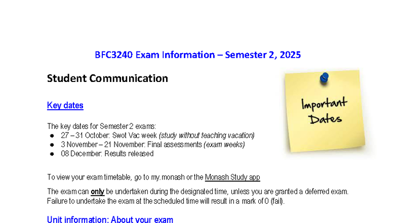 BFC3240 eExam Instructions & FAQs for Semester 2, 2025 - Studocu