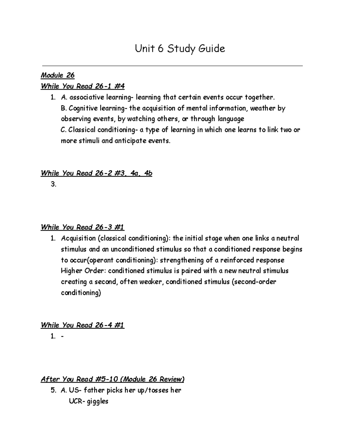 Unit 6 Study Guide: Learning Theories in AP Psychology - Studocu