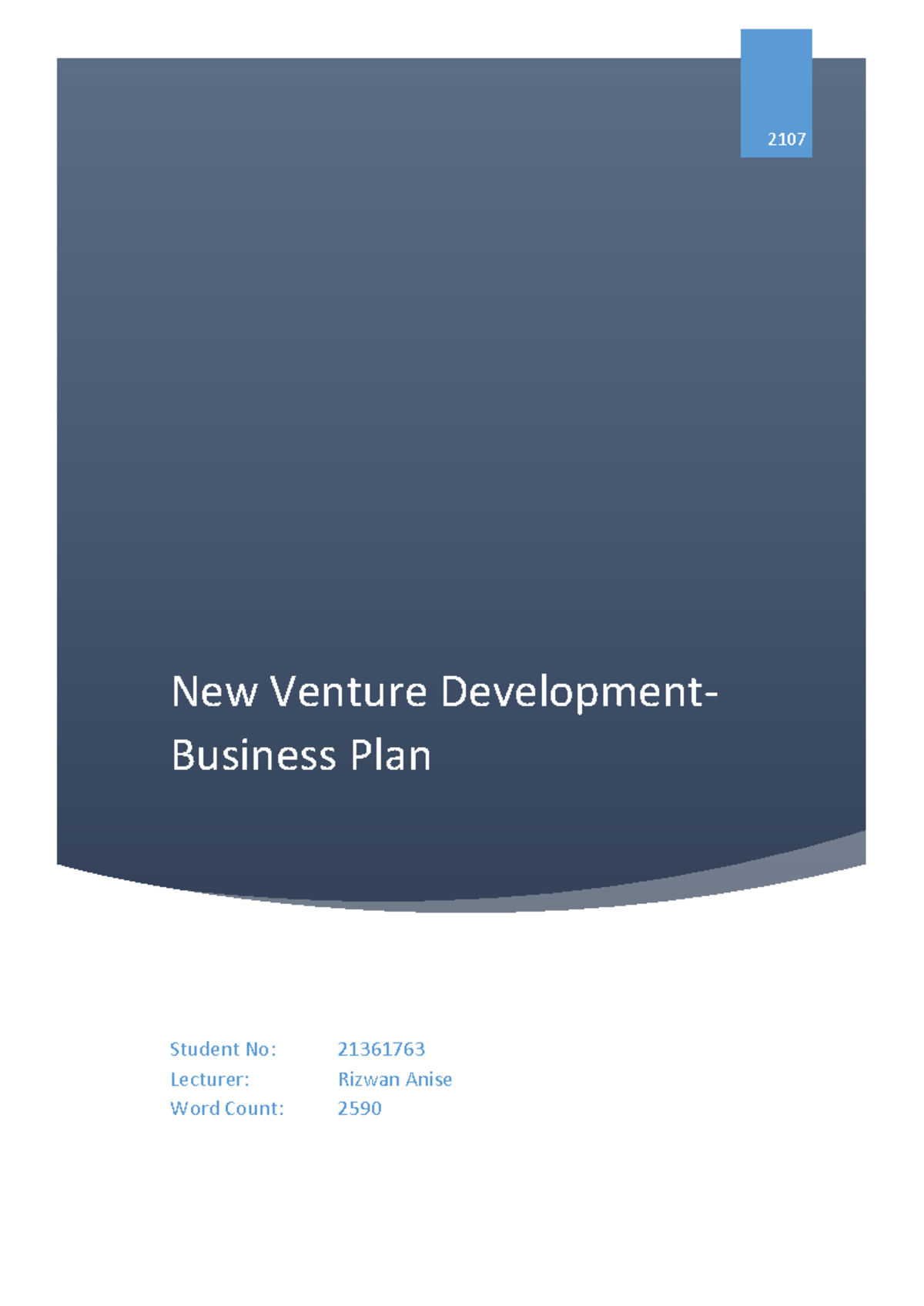 New Venture Development Business Plan (Assignment 2 - 2107) - Studocu