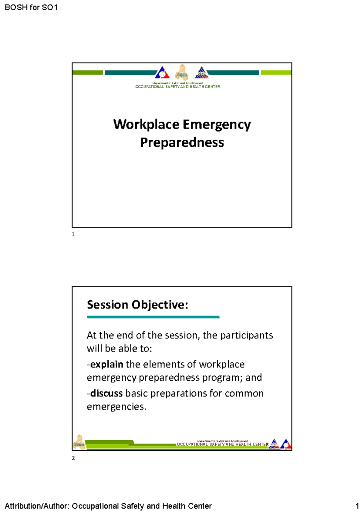 OSH Module-5 Emergency Preparedness BOSHfor SO 1 Participant Copy ...