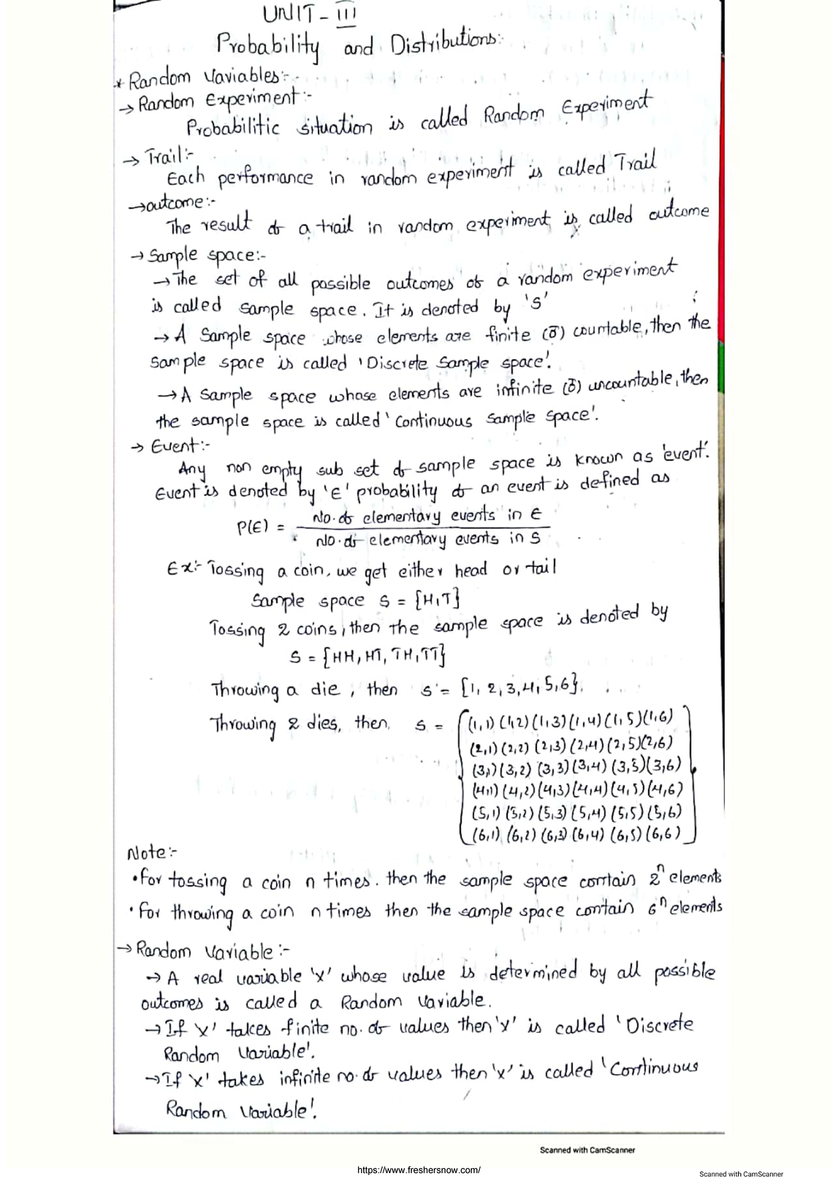 Probability and Statistics U3: Random Variables and Distributions - Studocu