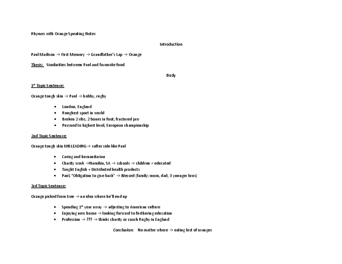 Speaking Notes: Rhymes with Orange Analysis and Insights - Studocu