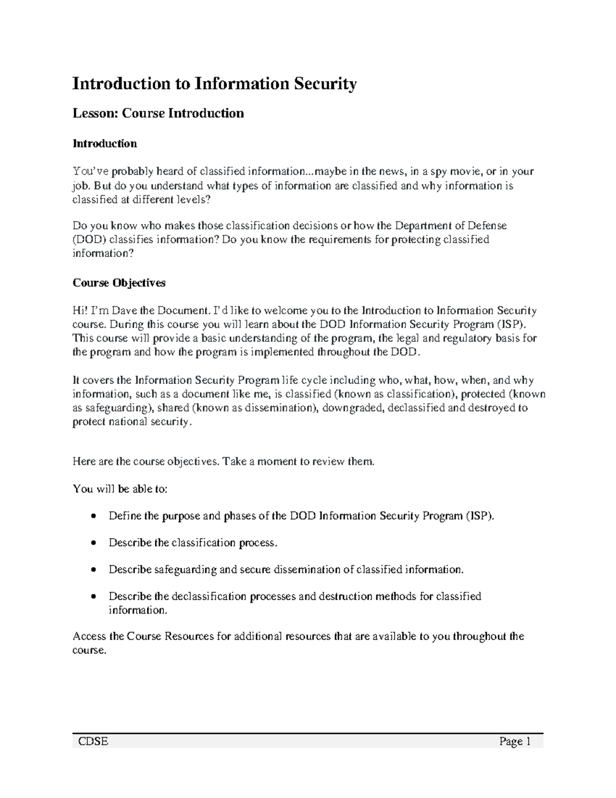 Introduction to Information Security (IF011) Lesson Overview - Studocu