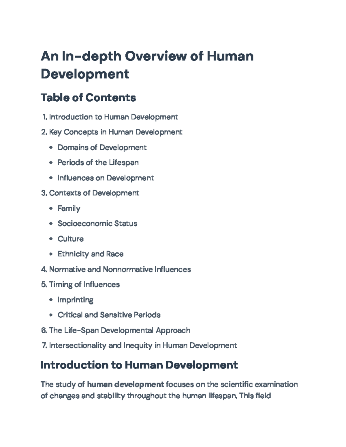 Human Development: An Overview of Key Concepts and Contexts - An In ...