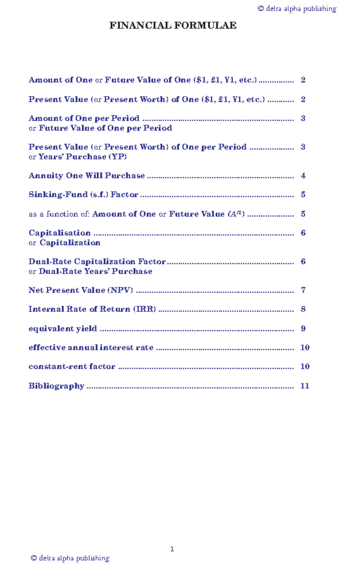 Financial Formulae and Valuation Tables for Investment Analysis - Studocu