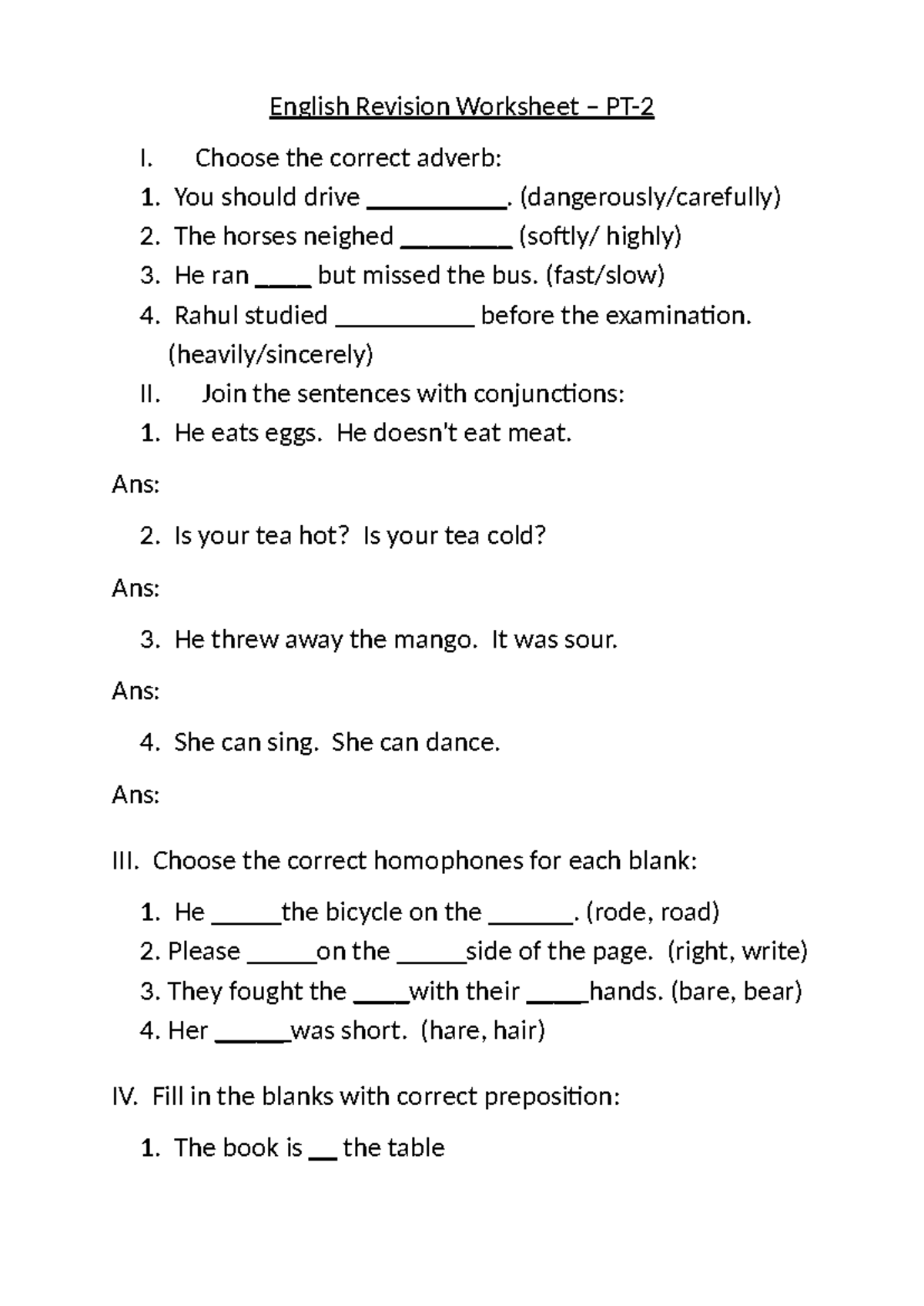Eng-Revision-PT2: Adverb, Conjunctions, Homophones & More Worksheet ...