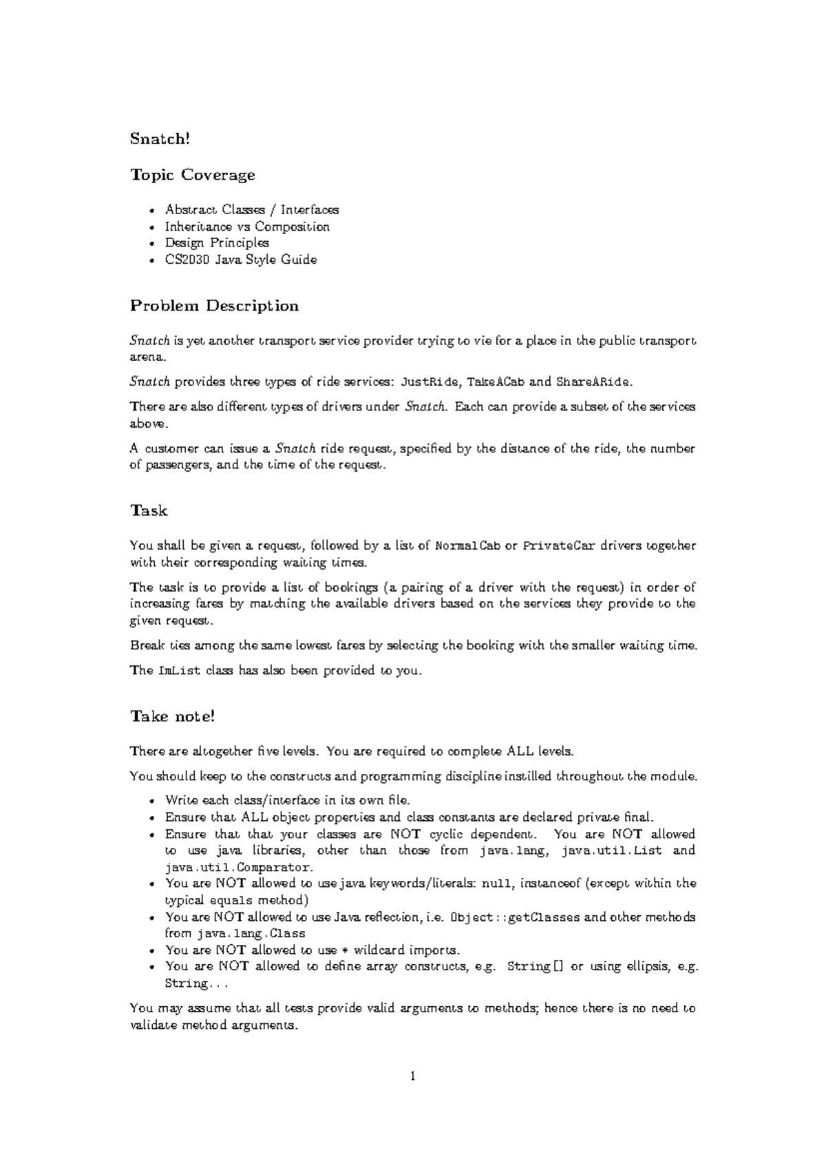 CS2030 Lab Mock Practical Assignment: Snatch Ride Service Design - Studocu