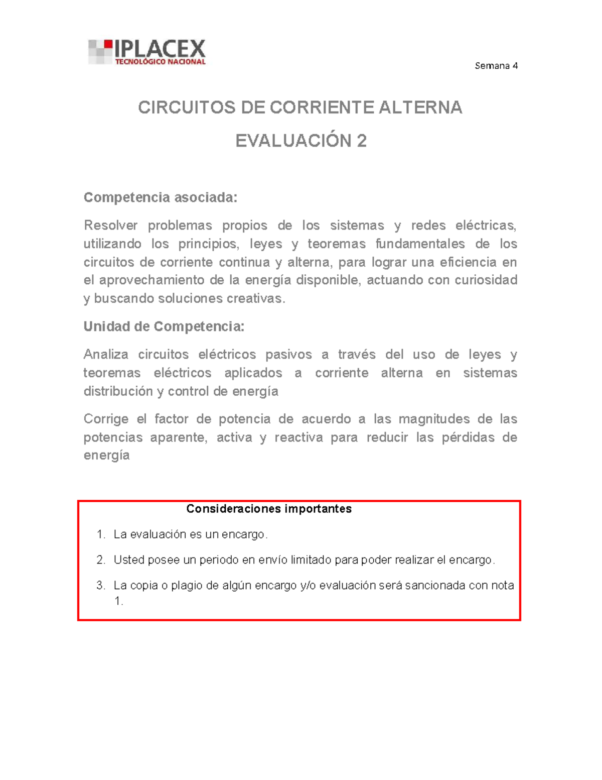 EVA 4A - Circuitos de Corriente Alterna y Factor de Potencia - Studocu