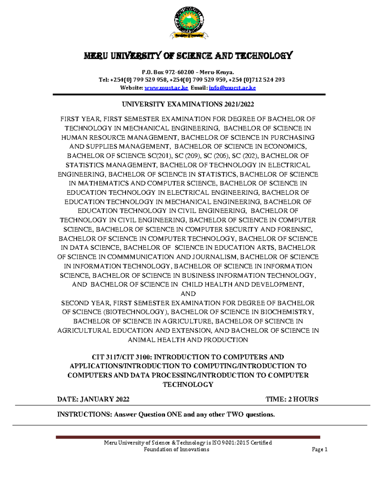 CIT 3117: Introduction to Computers and Applications Exam Notes - Studocu