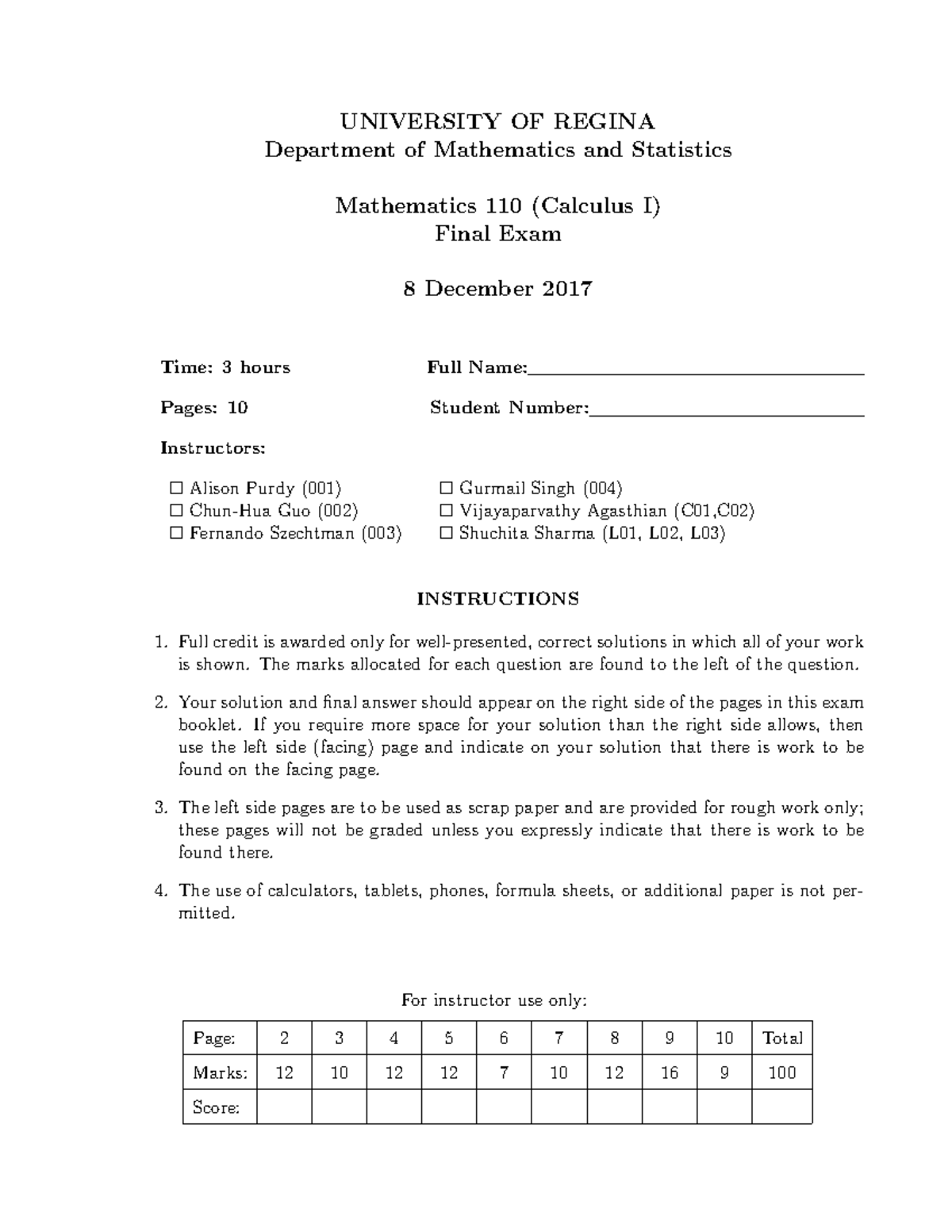 MATH 110 Final Exam Review - Calculus I (Dec 8, 2017) - Studocu