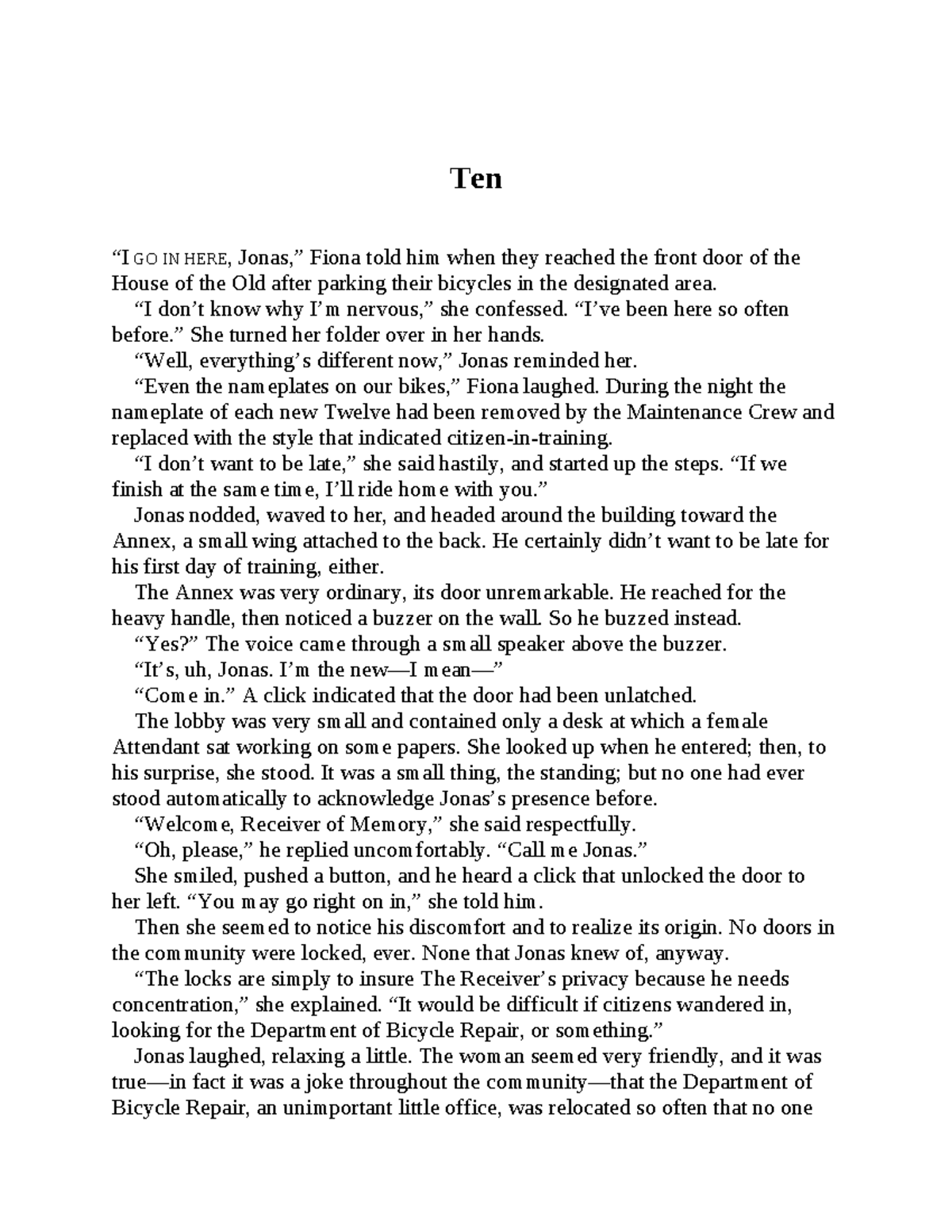 Chapter 10 - THE GIVER (Final Exam Notes) - Studocu