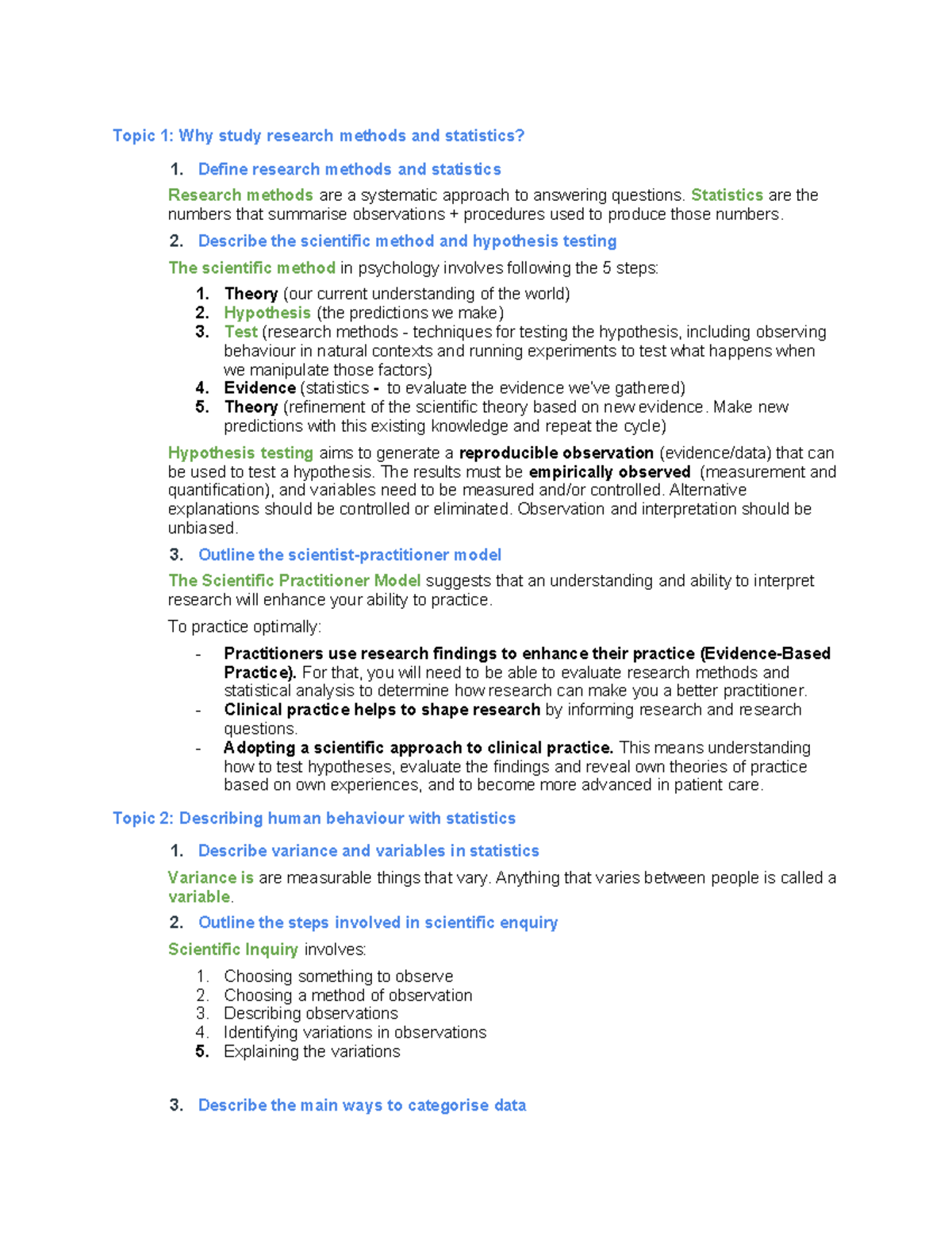 Griffith PSY 101: Research Methods & Statistics Overview - Studocu