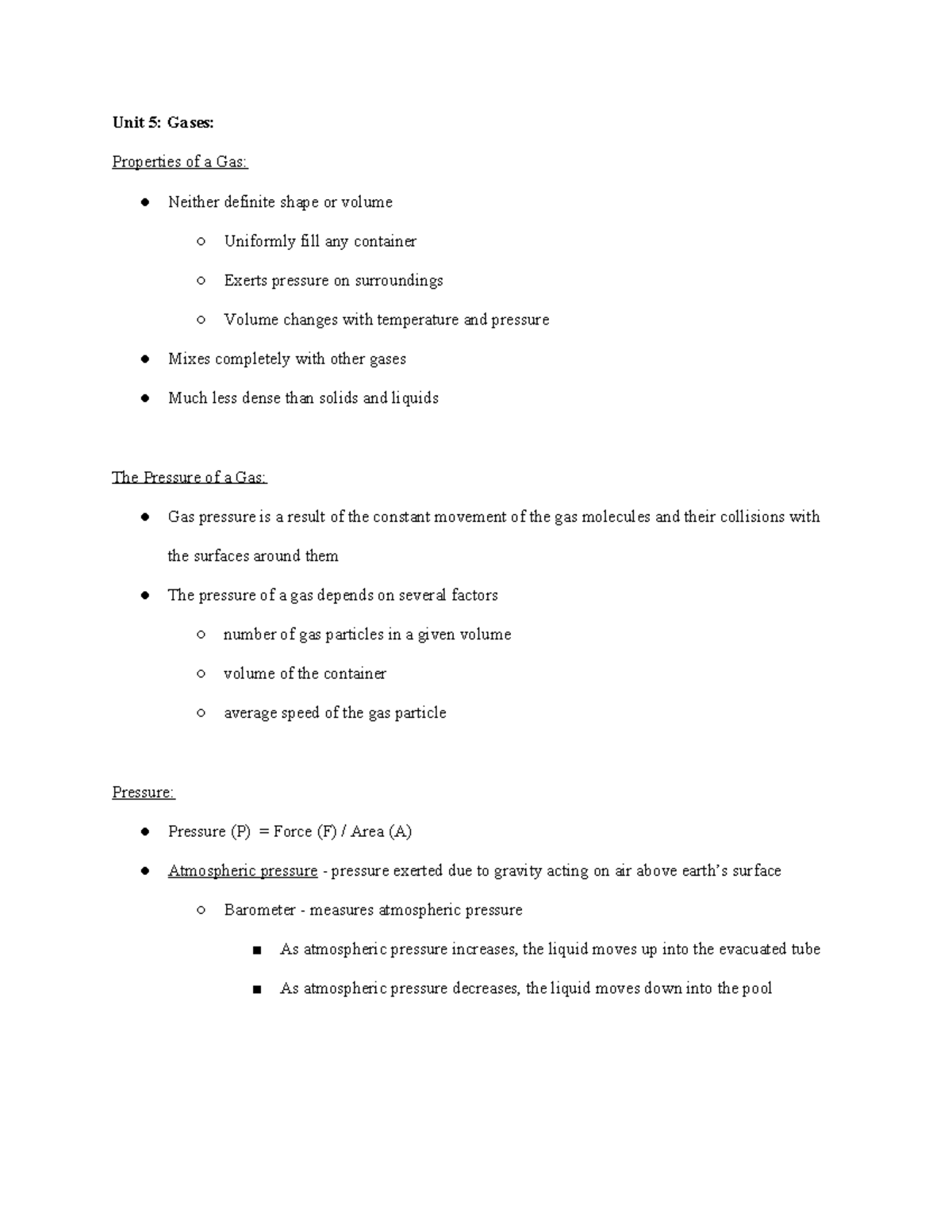 Chem 101: Test 3 Notes on Gas Properties and Laws - Studocu