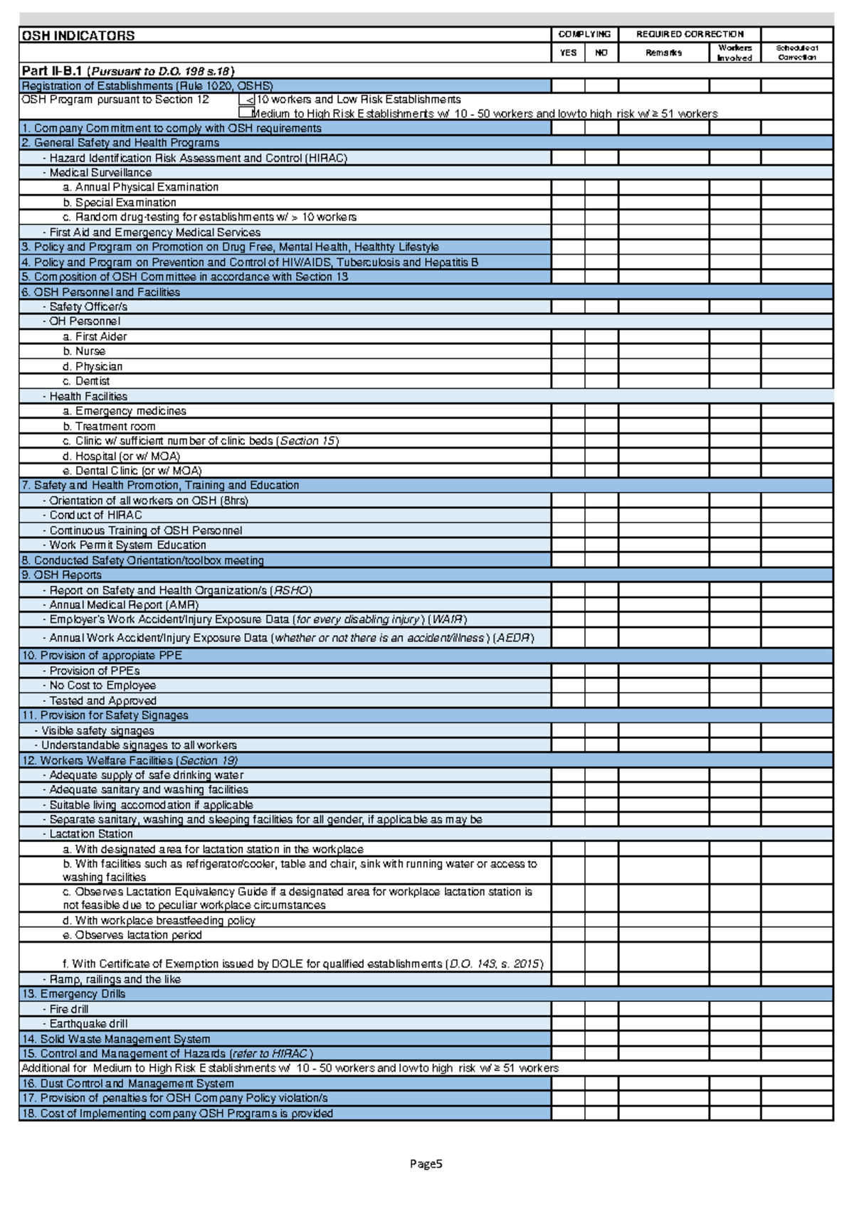 Revised OSH Checklist with Edits for Compliance Review (D.O. 198) - Studocu