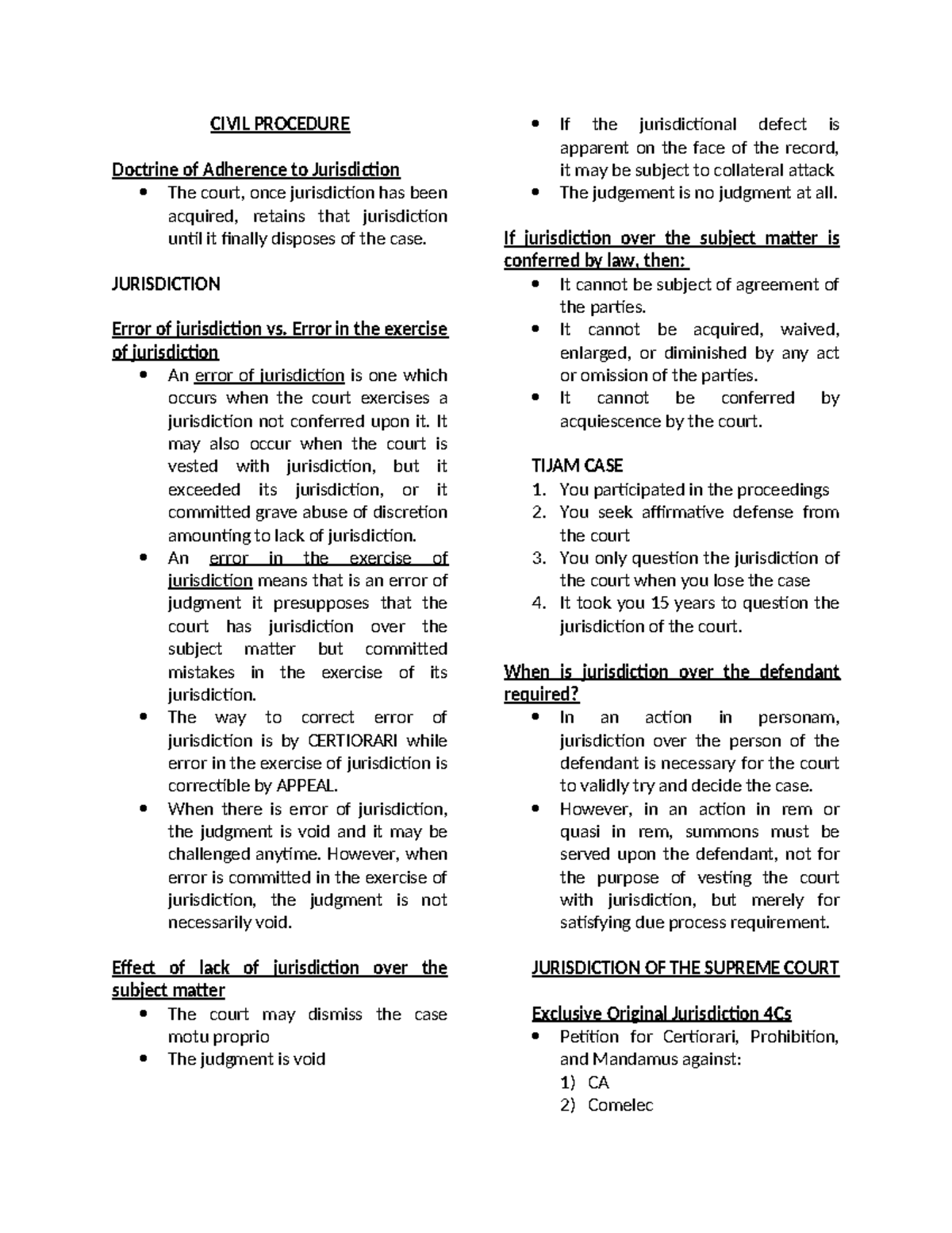 Remedial Law Notes: Civil Procedure Overview and Jurisdiction (JUDGE ...