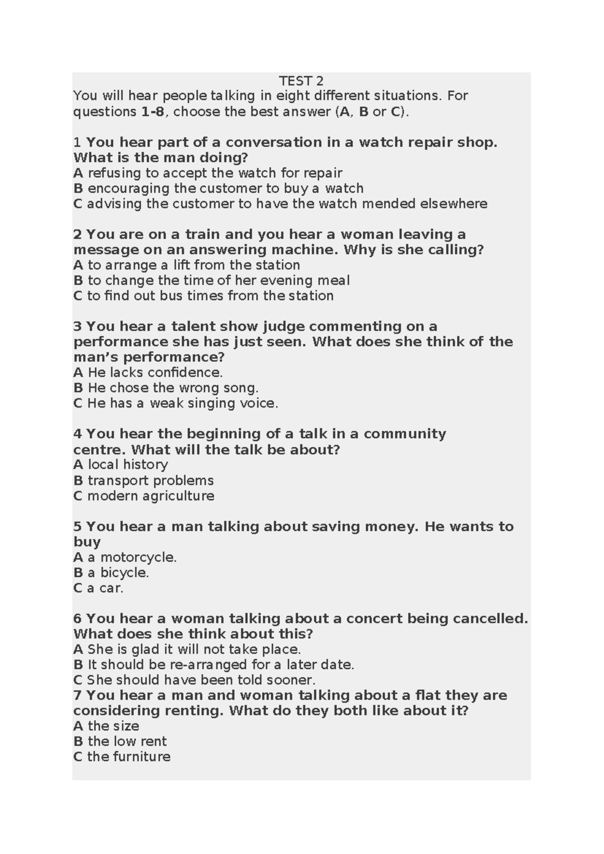 Listening Comprehension Test 2 - Situational Dialogues & Mooncake - Studocu