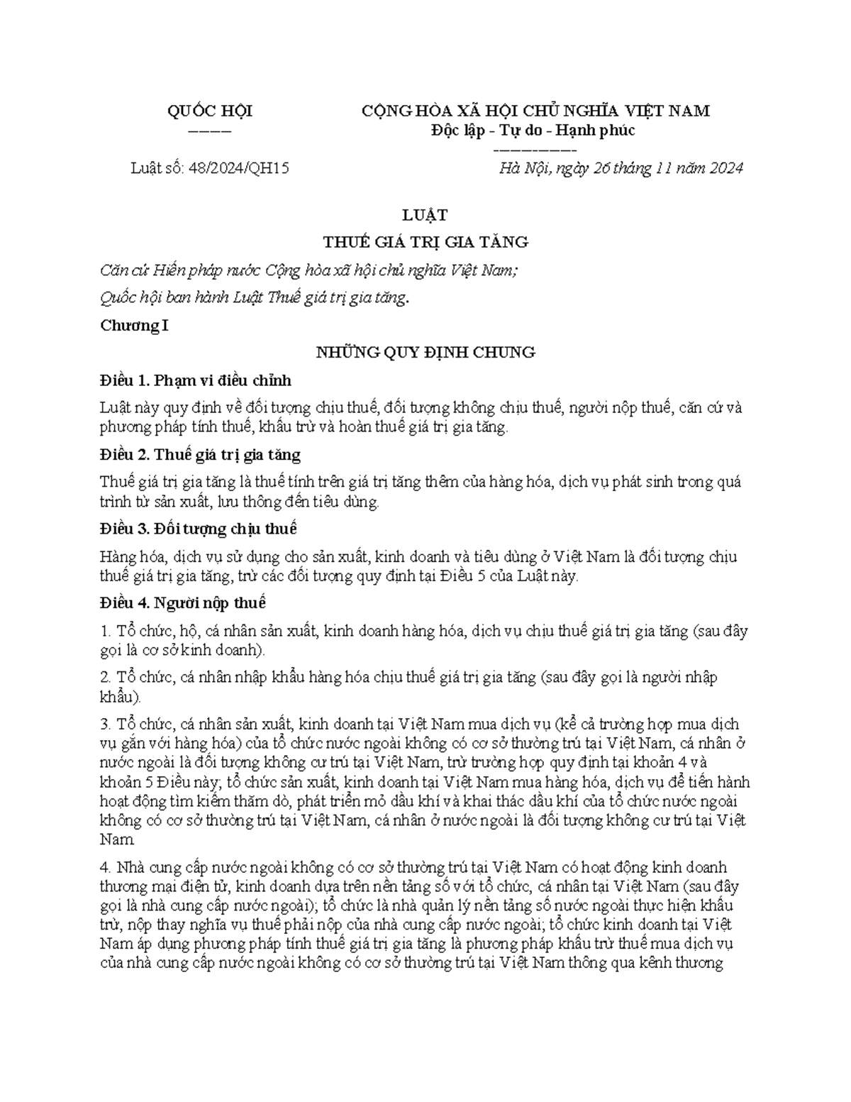 Luat 48-2024-QH15: Luat Thue Gia Tri Gia Tang - Studocu