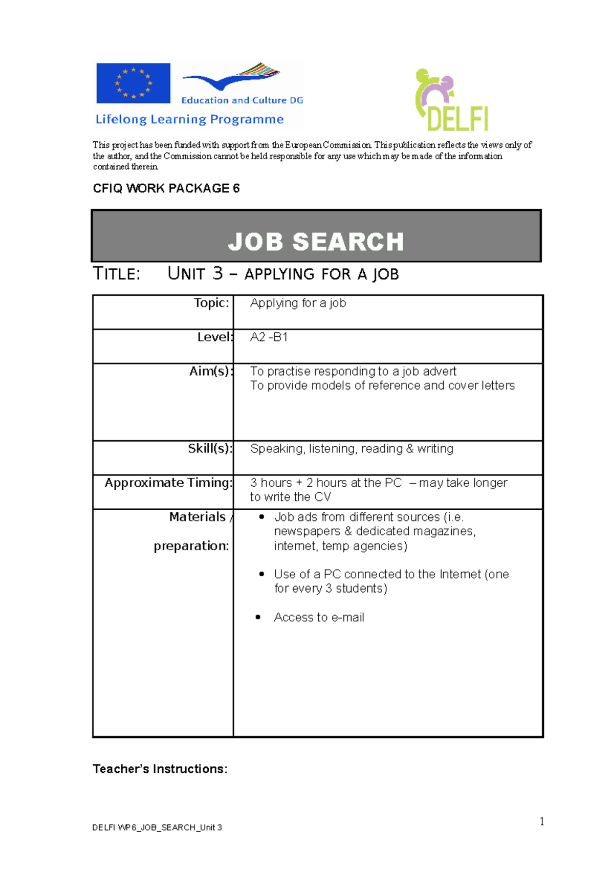 Unit 3: Job Application Skills - CFIQ A2-B Level Guide - Studocu
