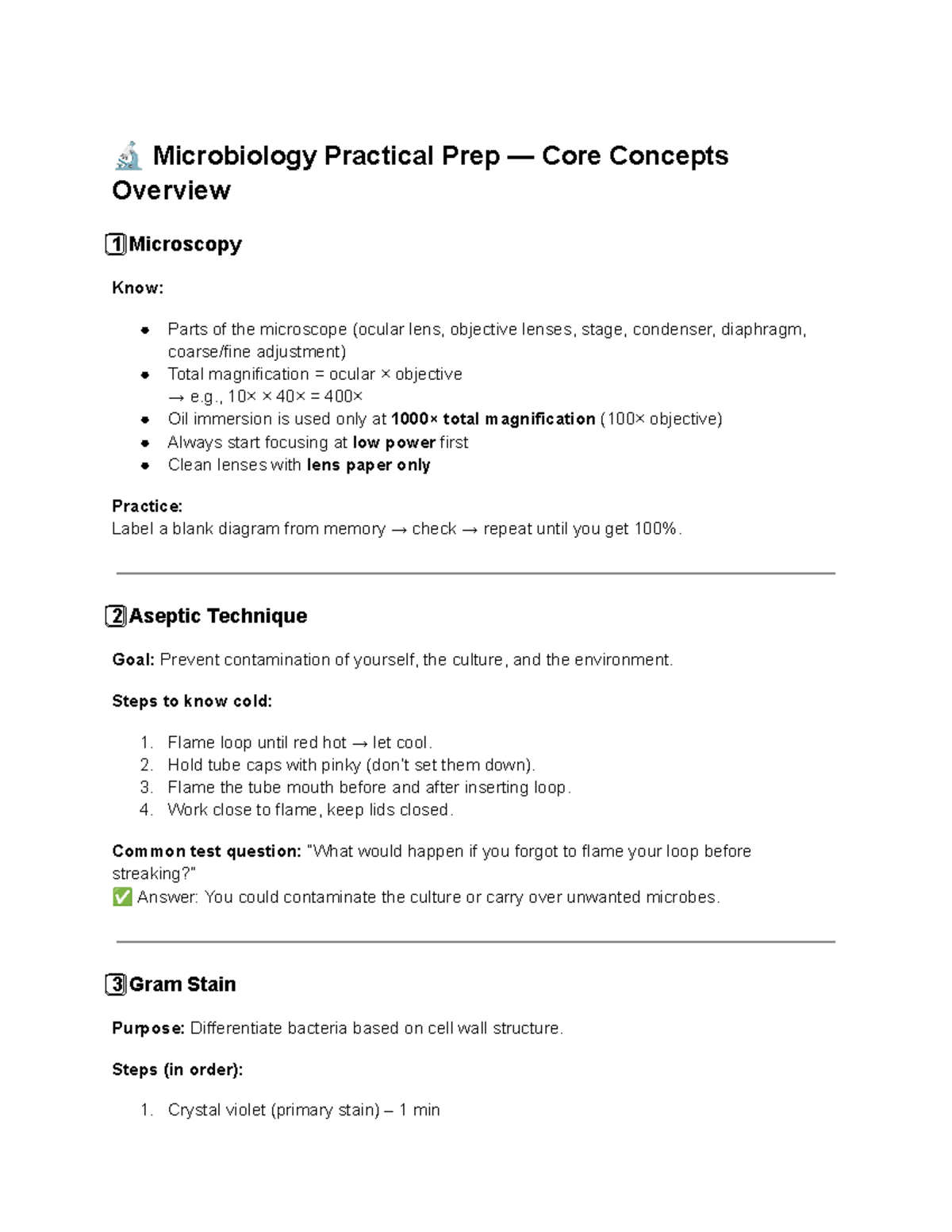 Microbiology Practical Prep: Key Techniques & Concepts (BIO 101) - Studocu