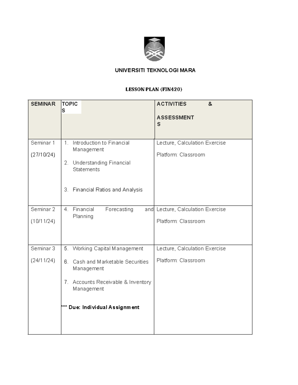 Lesson Plan Iceps Oct24-Feb25 - UNIVERSITI TEKNOLOGI MARA LESSON PLAN ...
